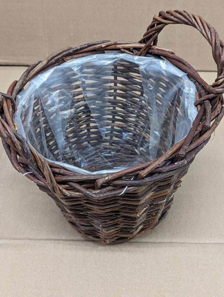 Wicker Basket Dark Brown Rattan with Handle Lined Rattan Willow Planter ...