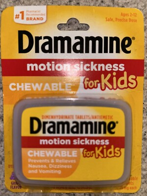 Dramamine Motion Sickness Relief for Kids Grape Dye Free 8 Ct EXP 10/25 ...