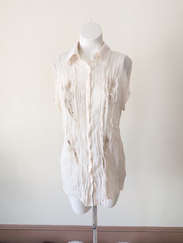 Vintage Romantic Cottage Core Top M Cream Embroidered Button Front ...