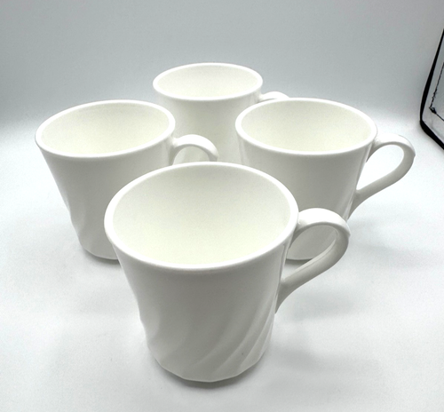 Set Of 4 Corningware Microwave OK White Swirl Coffee Tea Mugs Milk ...