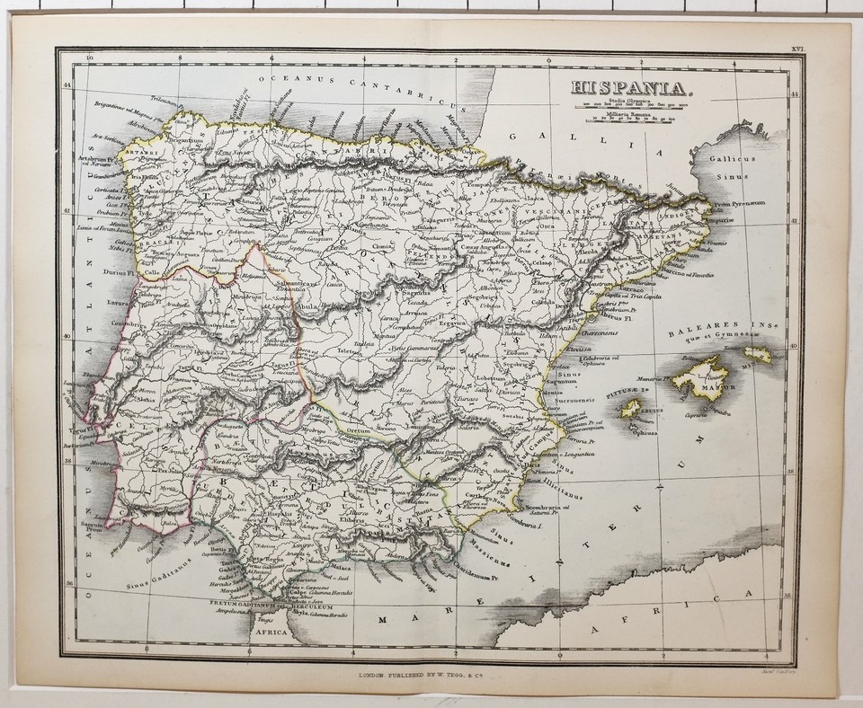 1857 ANCIENT MAP HAND COLOURED HISPANIA SPAIN ~ BALEARES LUCENSES ...