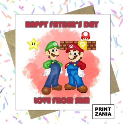 Personalised Mario Gamer Father's Day Card Step Dad Grandad Godfather ...