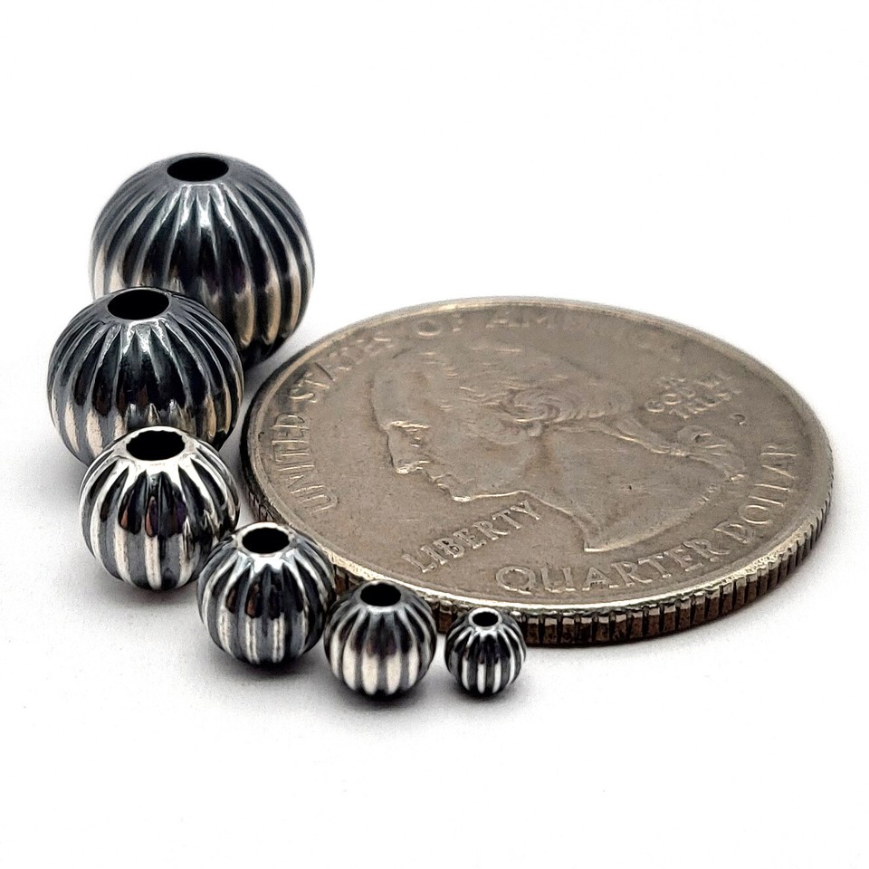 .925 Sterling Silver Corrugated Round Oxidized Desert Pearl Spacer ...