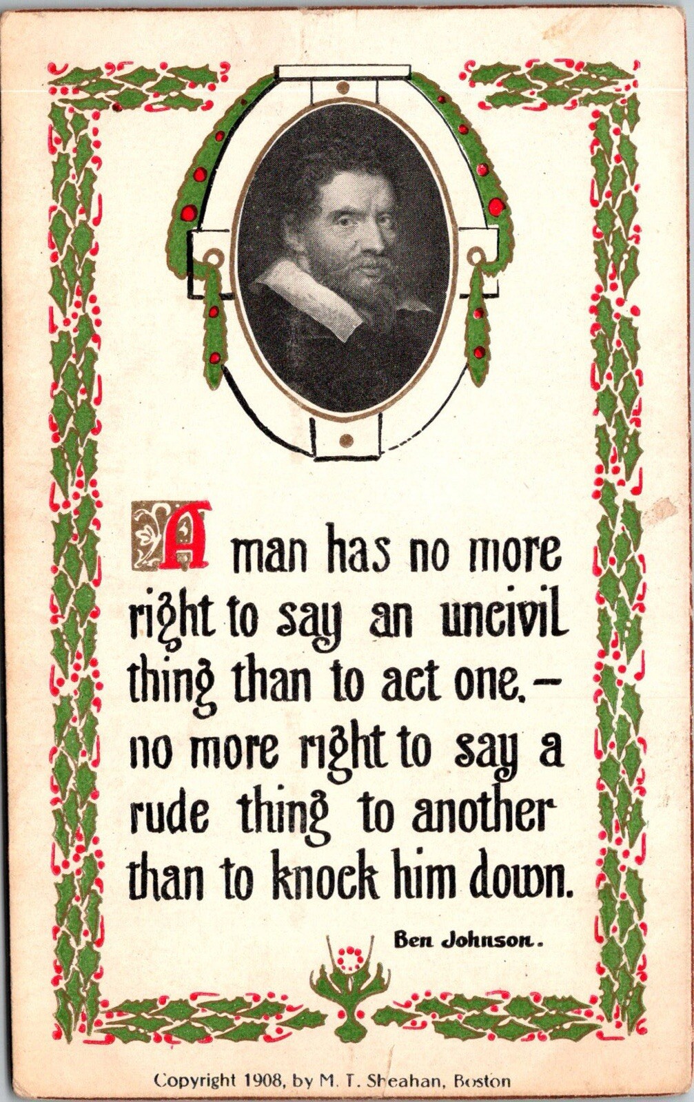 Ben Johnson Quote No Right to Be Uncivil or Rude Postcard c1910 Sheahan ...