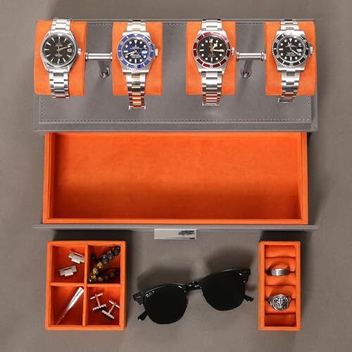 Luxury Watch Display Case for 4 Watches – Leather Watch Box with Grey ...