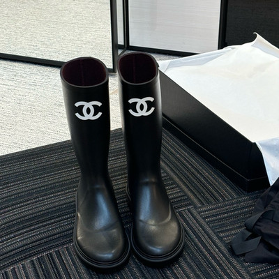 CHANEL Rain Boots Cow Chock Black Size 37 | eBay