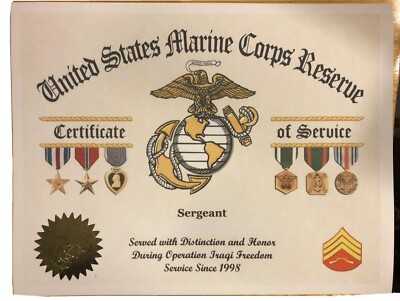 U.S. Marine Corps Reserve Certificate- Comes Blank - Fill In Own ...