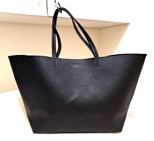 Victoria's Secret Tote Weekender Bag Large Black "Leather" Shopper Bag ...