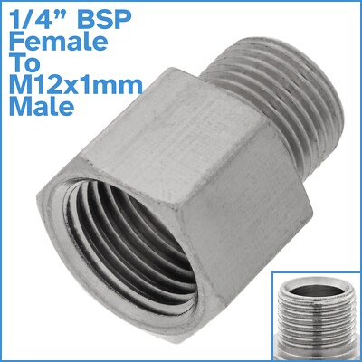 1/4" BSP Female To M12 x 1mm Male Pipe Reducer Fine Thread Nickel ...