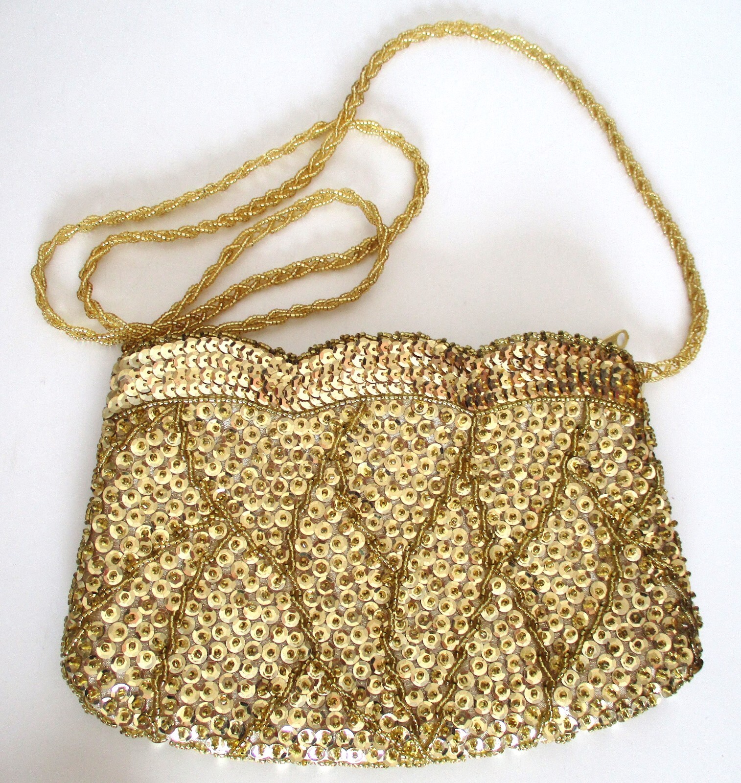 La Regale Gold Sequin Beaded Purse Vintage Zipper Lon… - Gem