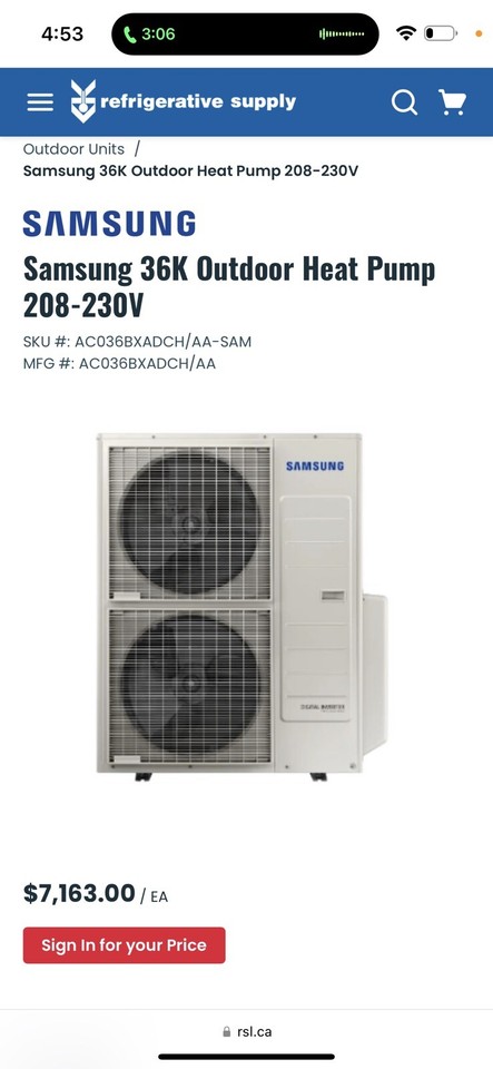 Samsung 36K Outdoor Split System/ Heat Pump 208-230V AC036BXADCH | eBay