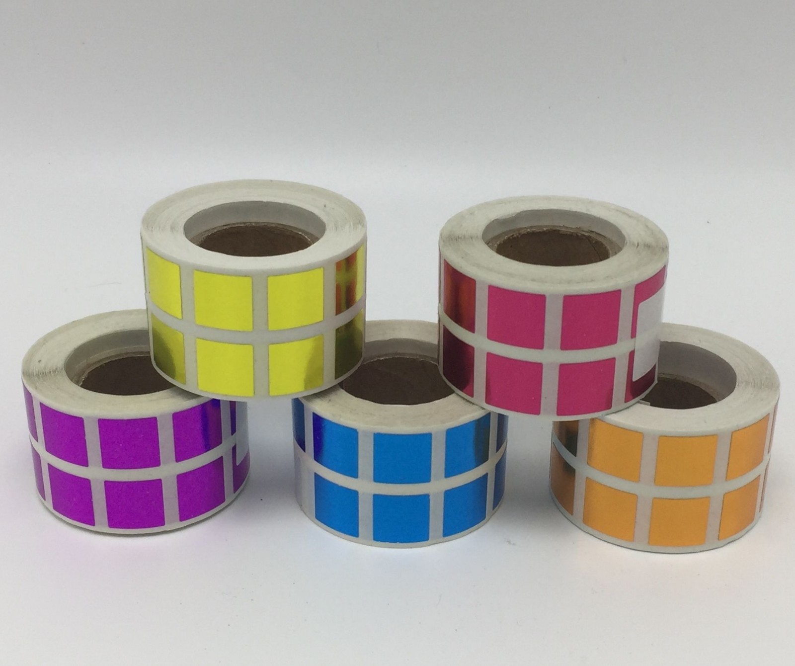 Square Metallic Stickers 1/2 inch 5 colors Blue Red Yellow Purple ...