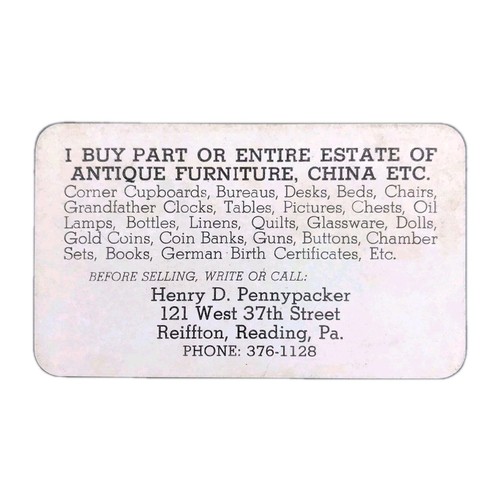 Henry D. Pennypacker Business Card Reading Pennsylvania | eBay
