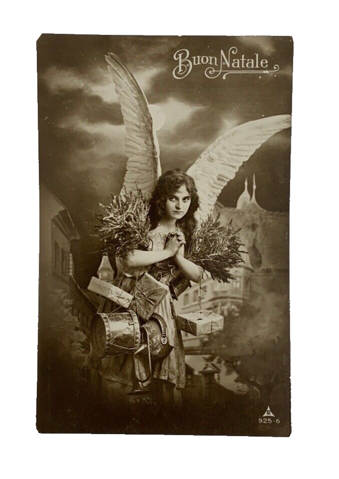 RPPC Buon Natale Real Photo Postcard Angel Merry Christmas Italian | eBay