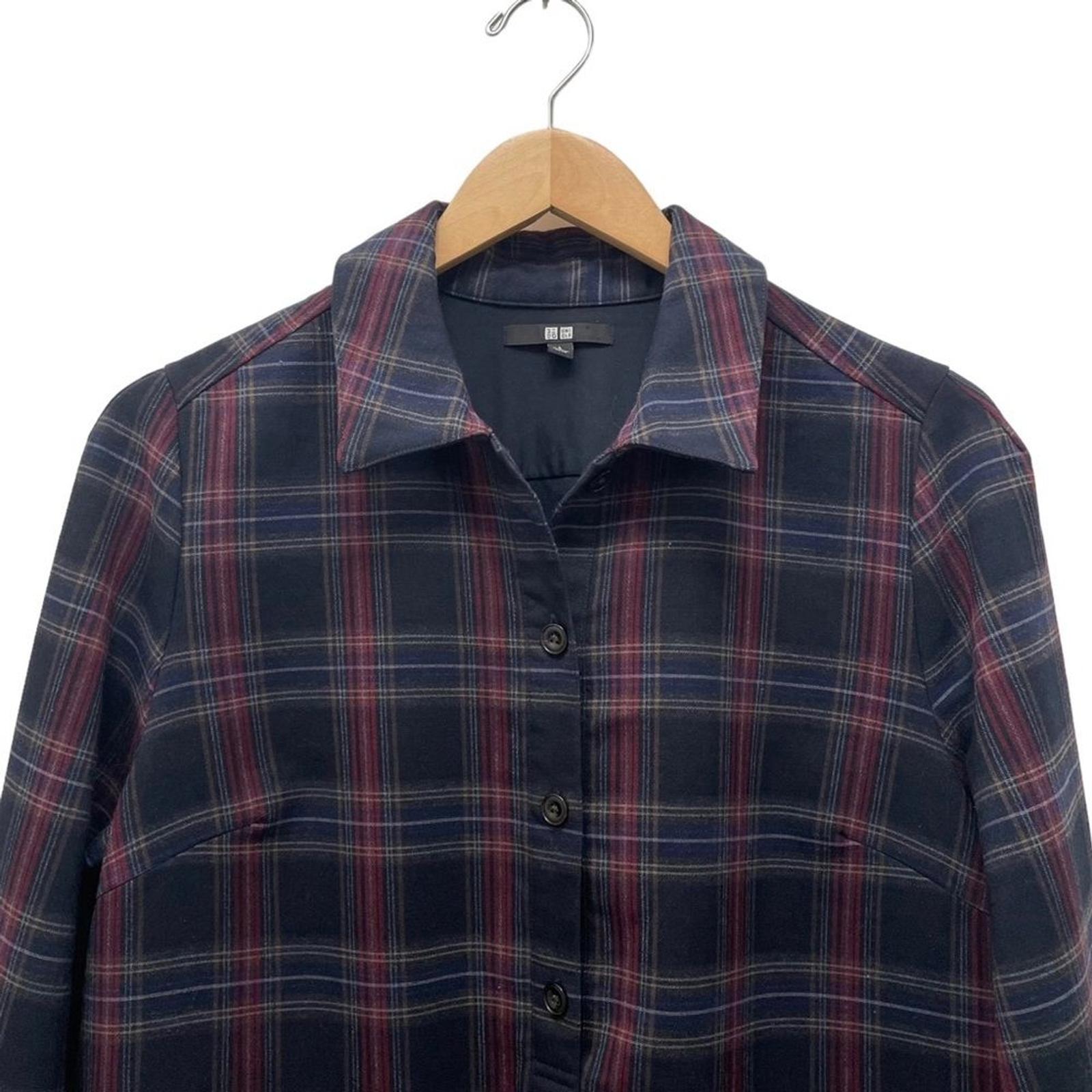 Uniqlo Navy Maroon Plaid Flannel Swing Oversized Shir… - Gem