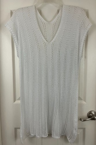 SHEIN - White Open Weave Crocheted Cap Sleeve Beach Cover Layering ...