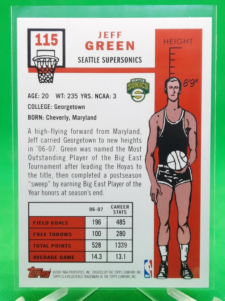 Jeff Green 2007-08 Topps 1957-58 Variations Rookie #115 NBA Seattle ...