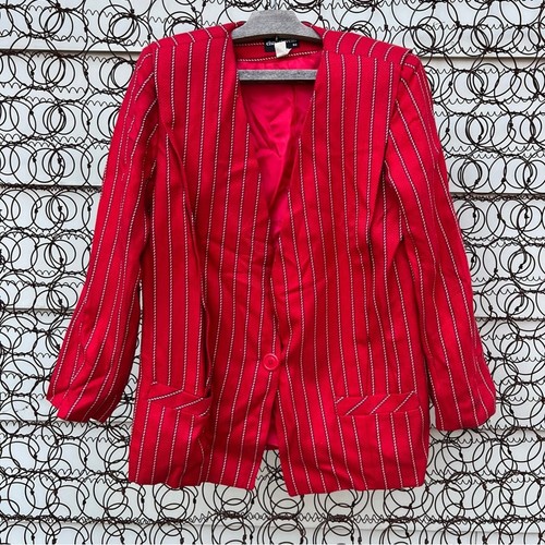 80s 90s Chad Stevens red baseball stitch stripe single button fitted ...