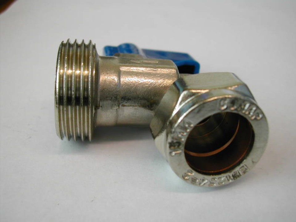 Angled Elbow Washing Machine Isolation Valve / Tap 15mm x 3/4" BSP ...