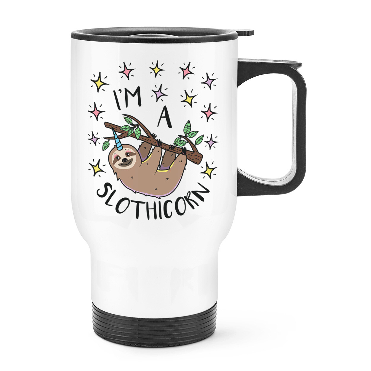 I'm A Slothicorn Travel Mug Cup With Handle Funny Sloth Unicorn Joke ...