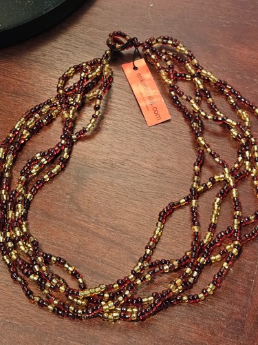 Erik And Mike Red And Gold Tone Seed Bead Handmade Necklace From ...