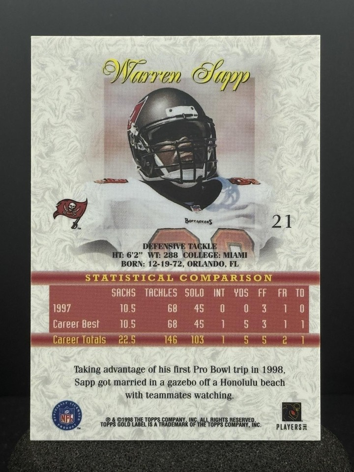 Warren Sapp 1998 Topps Gold Label Football #21 Bucs | eBay