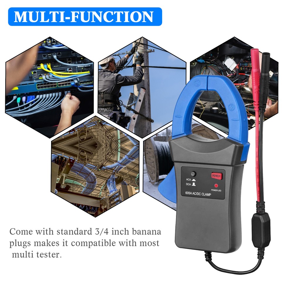 Clamp Meter 600A AC/DC Clamp-on Current Probe Amp Adapter for Digital ...