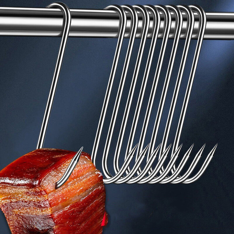 10pcs/set Bacon Hooks Hanging Design Easy-to-use Stainless Steel Meat S ...