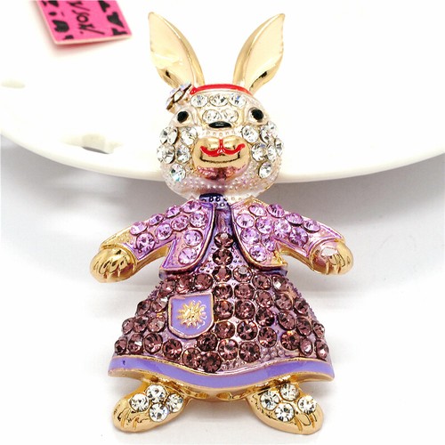 New Purple Rhinestone Rabbit Dress Crystal Charm Fashion Women Brooch ...
