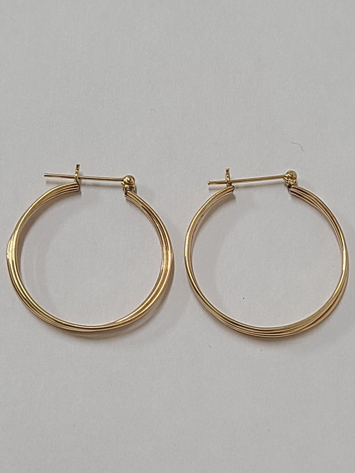 Triple Hoop Earring 14k Yellow Gold Light Weight 29mm Round Snap Bar ...