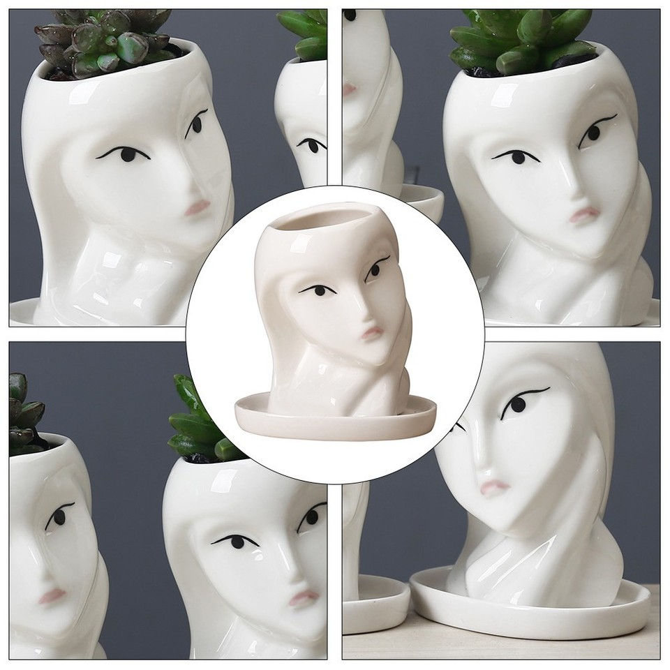 1pc Cartoon Girl Design Bonsai Flower Pot Ceramic Planter Desktop ...