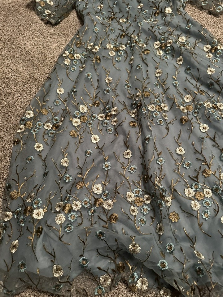 Baltic Born Maxi Dress Embroidered Floral Tulle Arabella Women L Blue ...