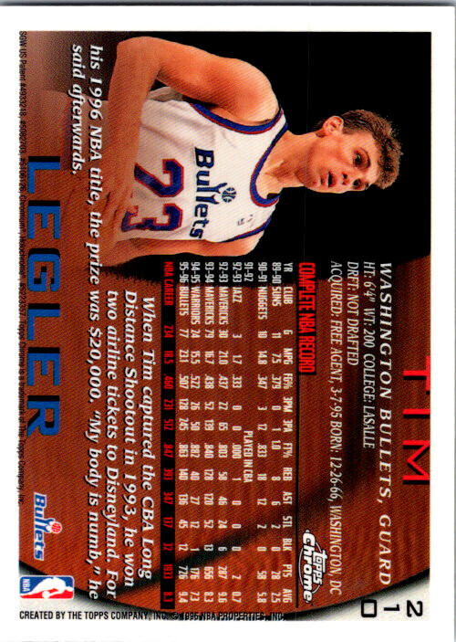 Tim Legler 1996 Topps Chrome #210 Basketball Card | eBay