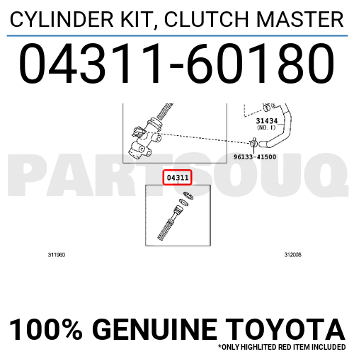 0431160180 Genuine Toyota CYLINDER KIT, CLUTCH MASTER 04311-60180 | eBay