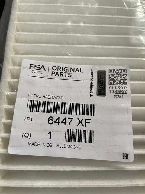 PEUGEOT Patner Mk3 Genuine Pollen Filter 6447XF for sale online | eBay