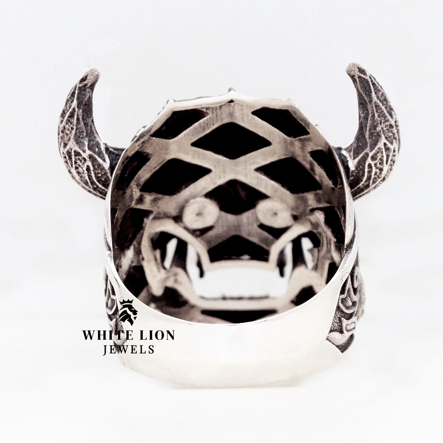 Horned Warrior Skull 925 Silver Men's Biker Rider Oxidized Badass Ring ...