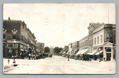 Main Street AURORA Indiana RPPC Antique Bank Cars Photo Postcard 1921 ...