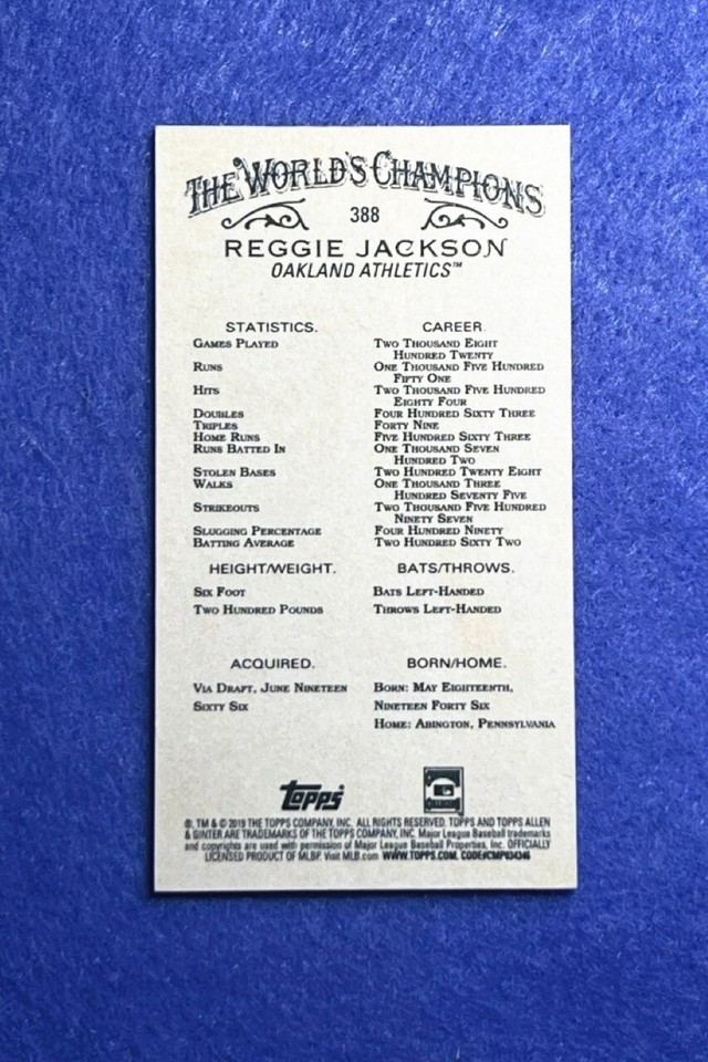 2019 Topps Allen and Ginter Mini Exclusive RIP EXT #388 Reggie Jackson ...