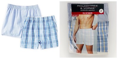 2-Pack of Roundtree & Yorke Big Man 100% Cotton Full-Cut Boxers, Blue ...