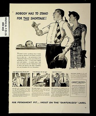 1942 Sanforized label No Shortage to Stand Vintage Print ad 8700 | eBay