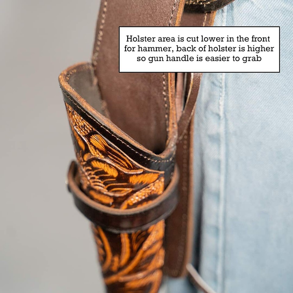 Western Leather Holster Gun Belt 44 / 45 Brown Hand Made Cowboy ...