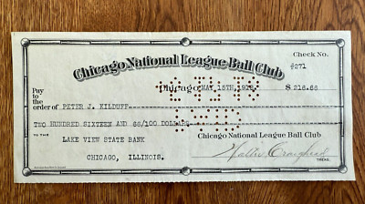 1917 Chicago Cubs, SIGNED Payroll Check: Pete Kilduff - Died 1930 | eBay