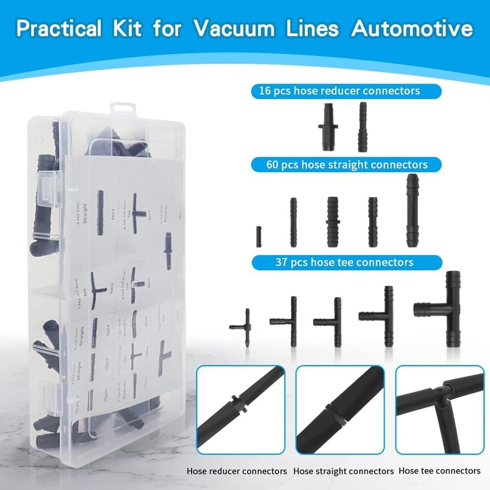 Vacuum Connector Assortment Vacuum Line Fittings Kit 113Pcs 12 Sizes ...