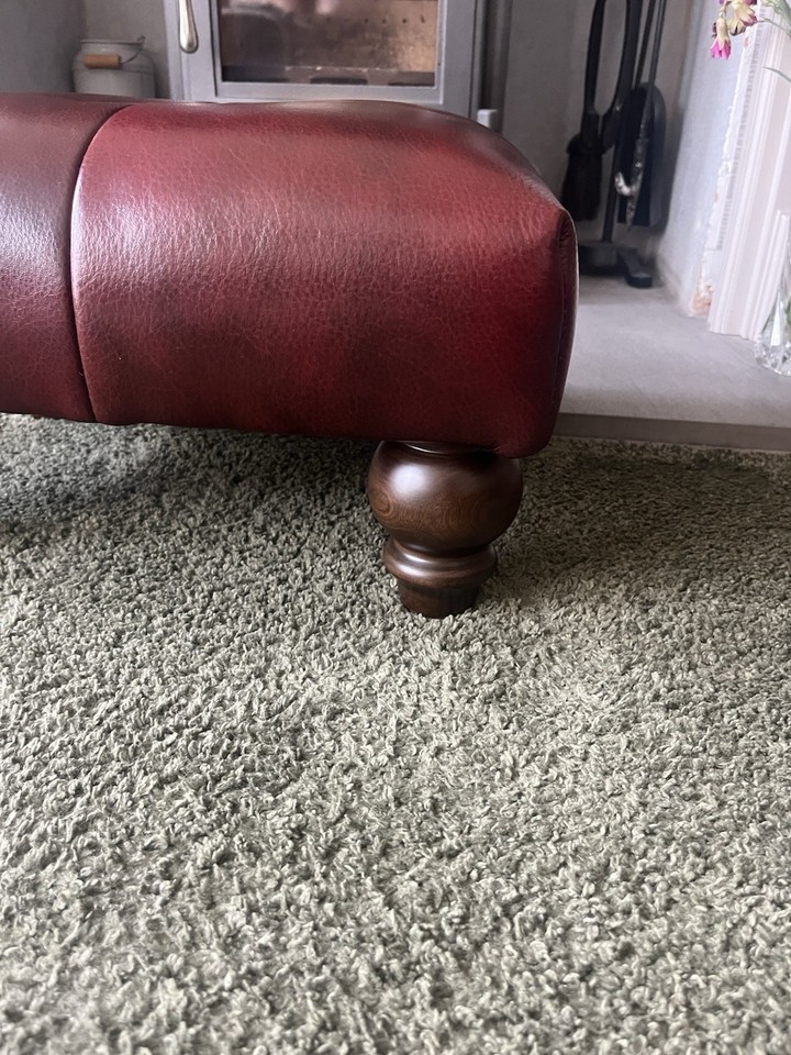 Footstool Small Antique Red Real Leather Ottoman Seat Pouffe Foam Wood ...