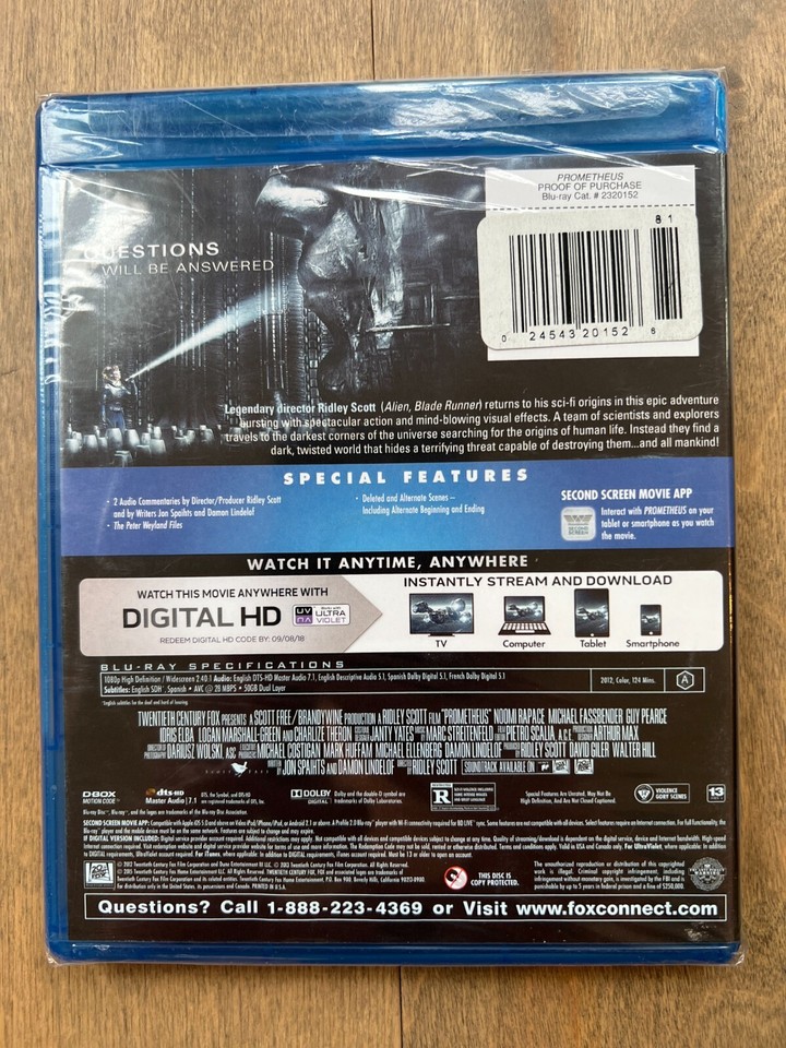 Prometheus (2012) [Blu-ray, Digital HD] Alien Charlize Theron Idris ...