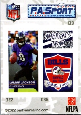 2022 P.A Sport NFL Collectible Stamps Lamar Jackson #139 Ravens Cowboys ...