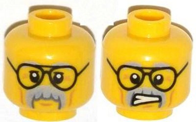 LEGO - Minifig, Head Black Glasses, Cheek Lines, Gray Moustache ...