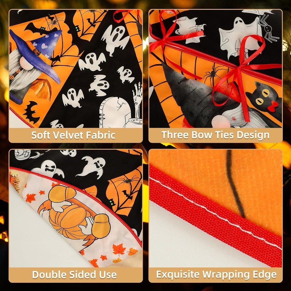 Fall Halloween Tree Skirt 36 Inch Reversible Thanksgiving Day Double ...