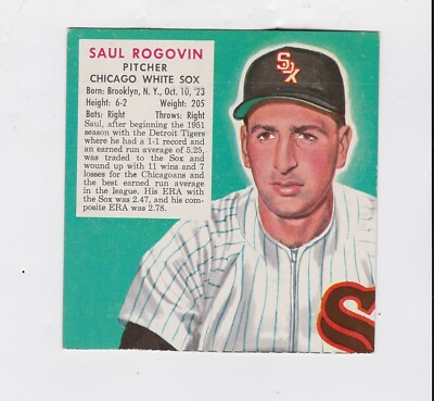 Vintage 1952 Red Man Tobacco MLB Baseball Card Saul Rogovin VG-EX ...
