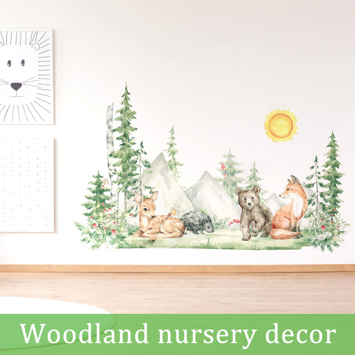 3Pcs Woodland Wall Decals Set Mountain Forest Tree Wall Stickers DIY ...